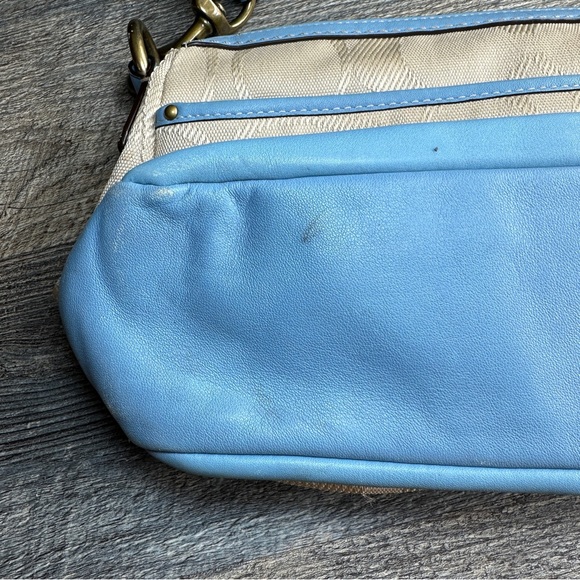 Coach | Bags | Coach Tan Light Blue Signature Logo Legacy Satchel ...